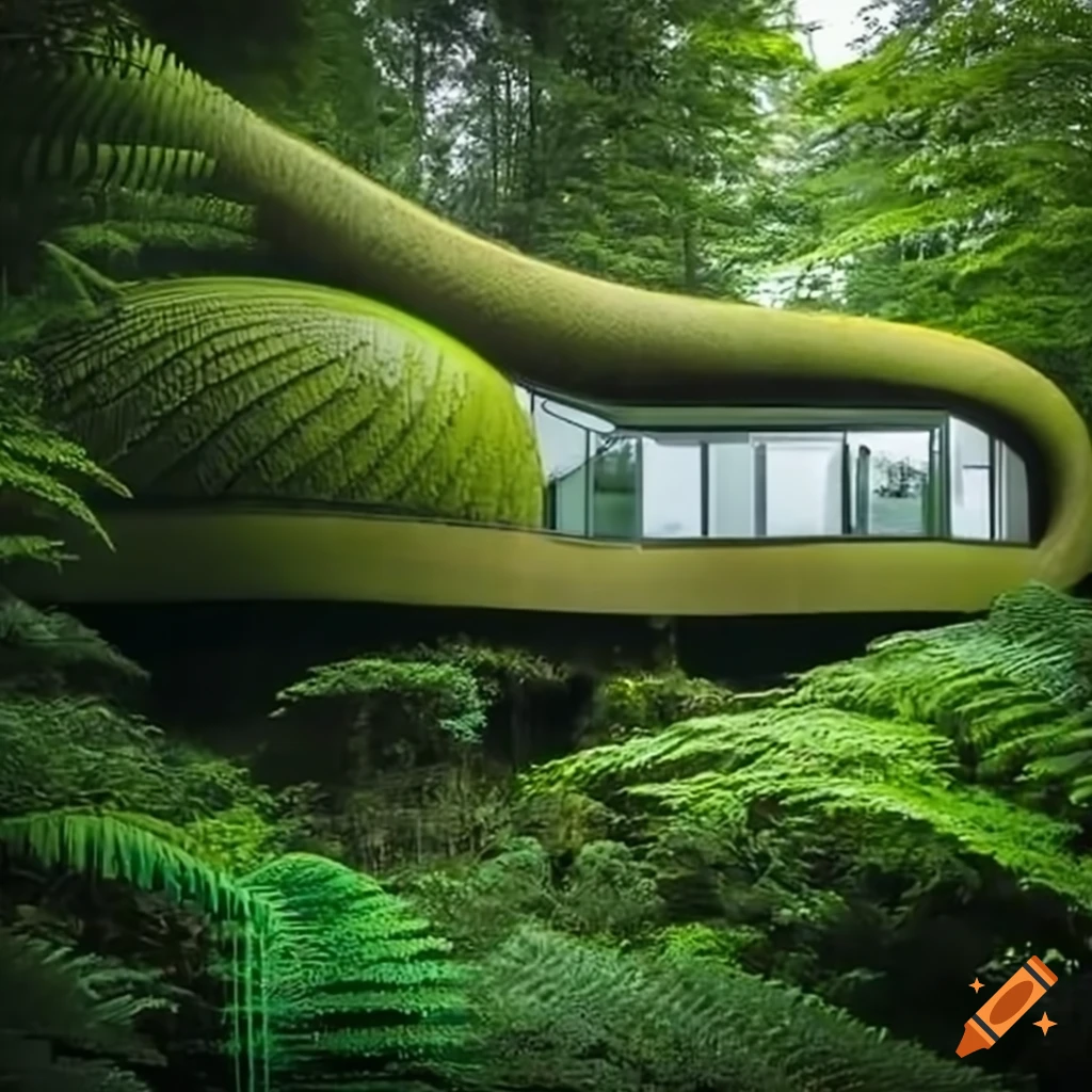 Biomorphic house in a giant fern forest