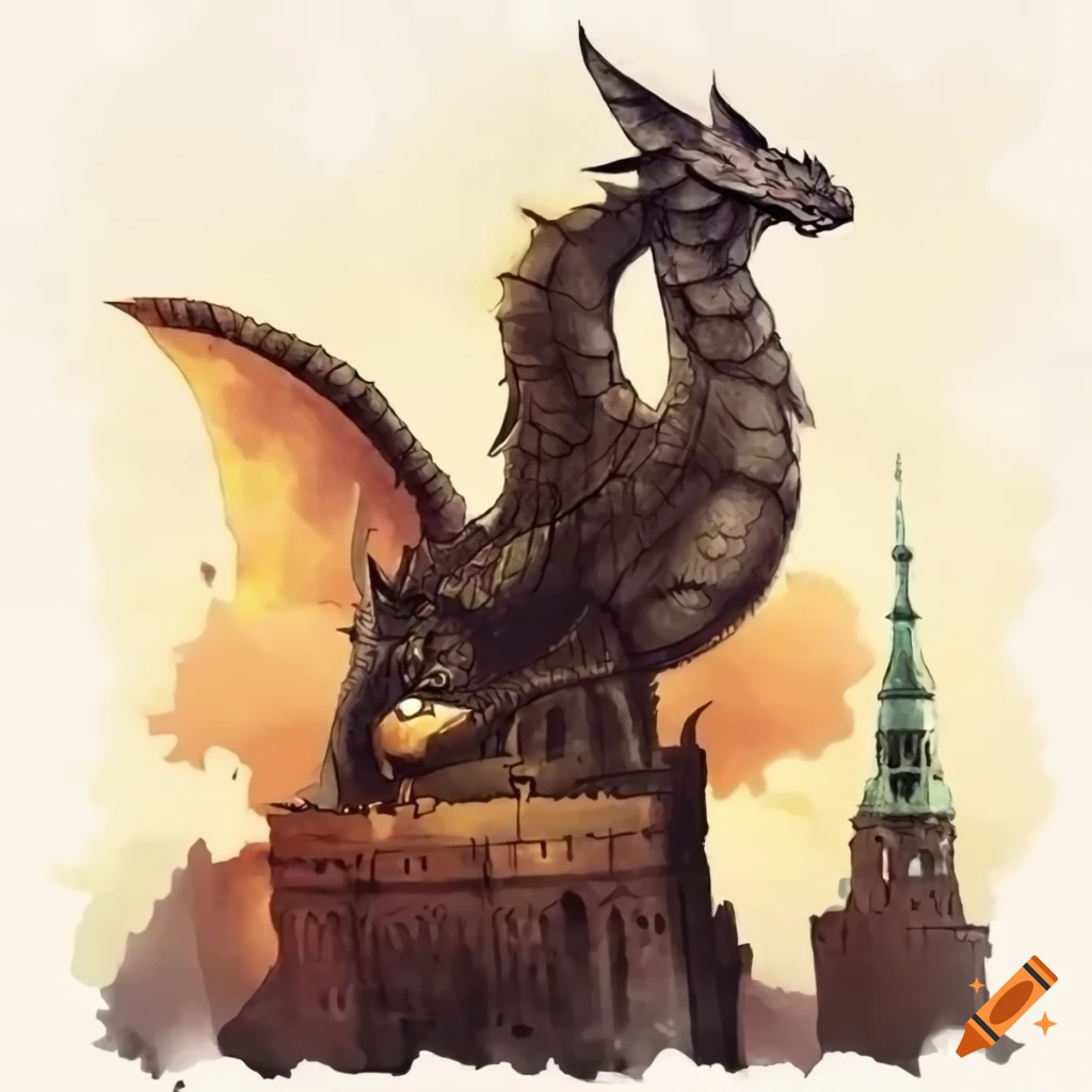 T-shirt design with a dragon on wawel castle