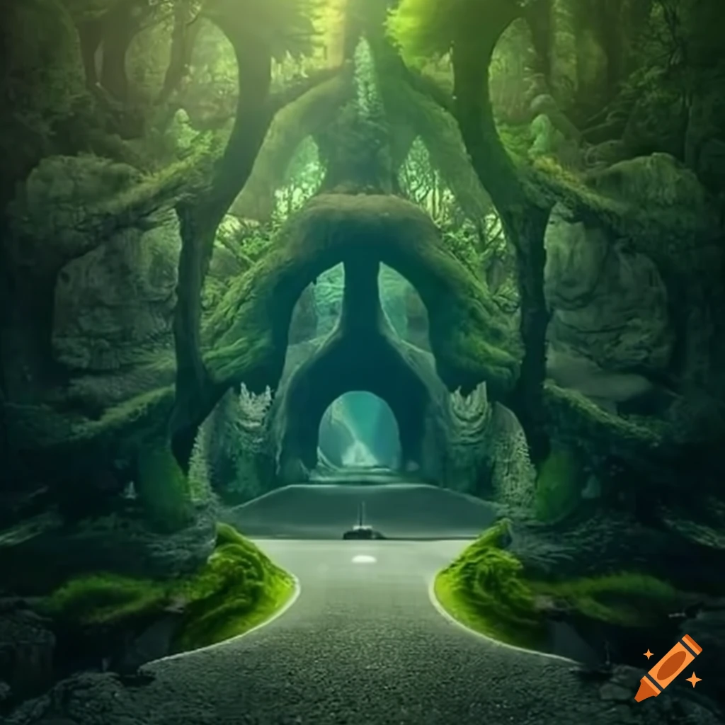 The forest road leads to an alien temple on Craiyon