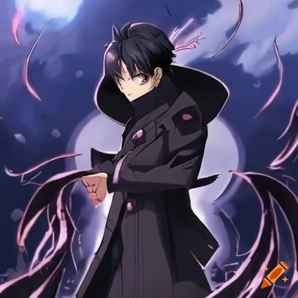 Anime character in black trenchcoat with sharp tails on Craiyon