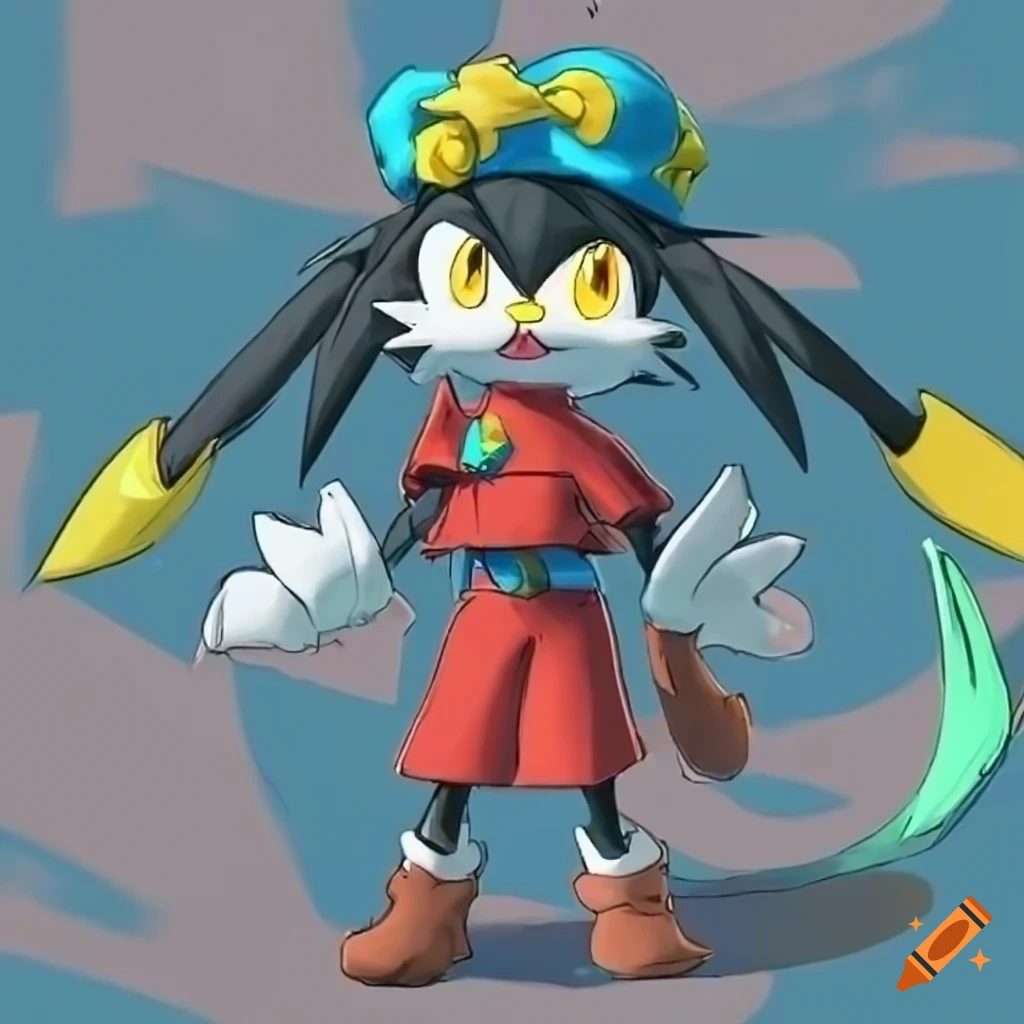 Anthro character Klonoa dressed as Link in heroic pose on Craiyon