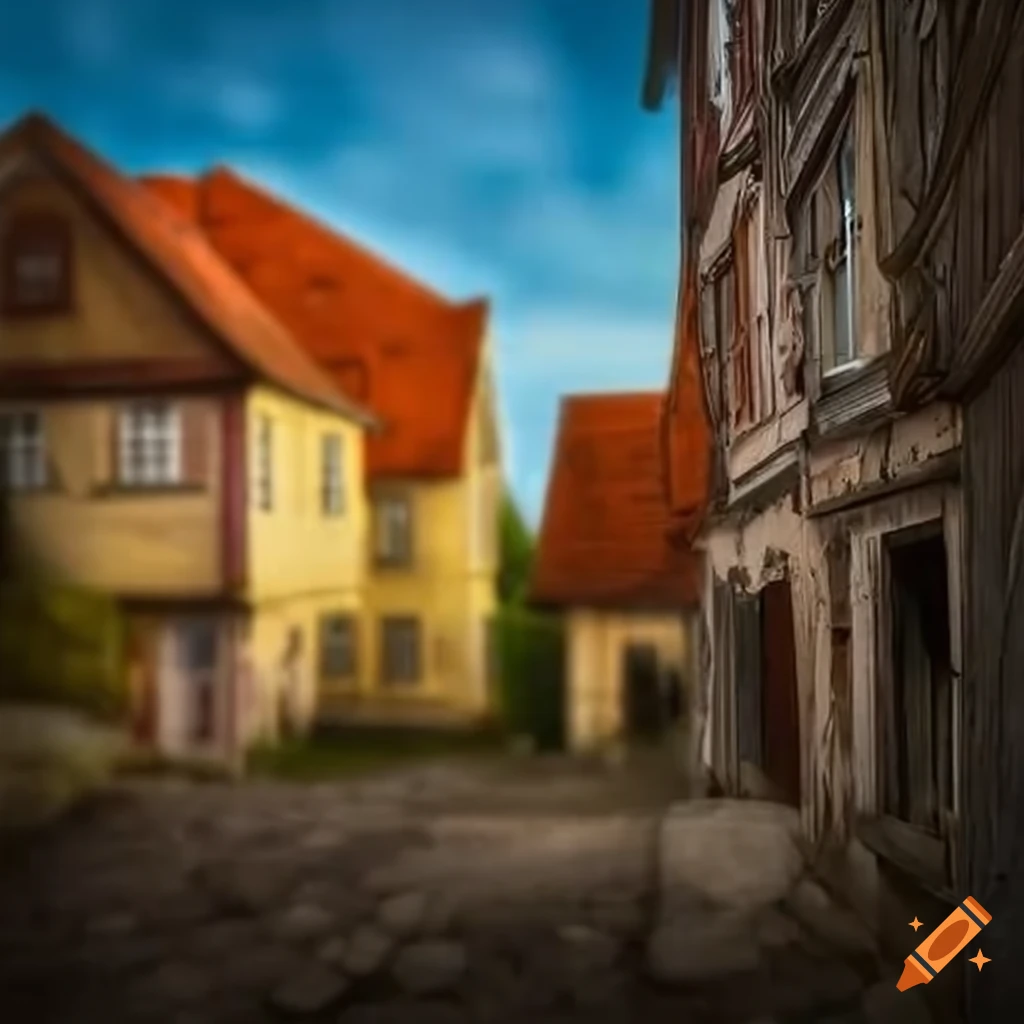 Dark image of an old vintage german village on Craiyon
