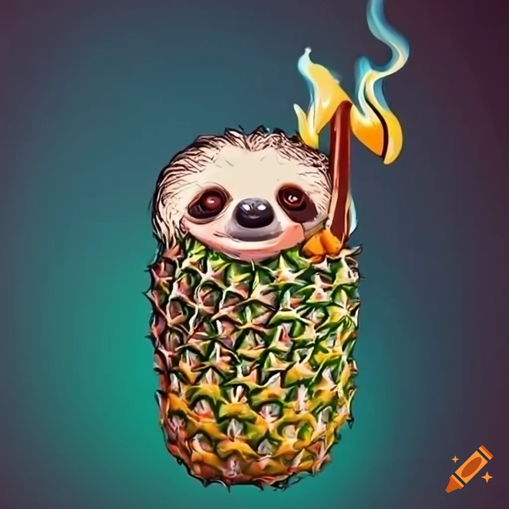 Funny sloths enjoying pineapples and smoking joints
