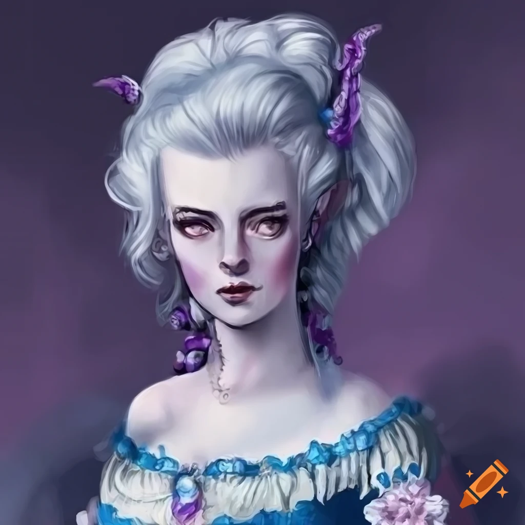 D&d token of a drow with blue dress and extravagant hair on Craiyon