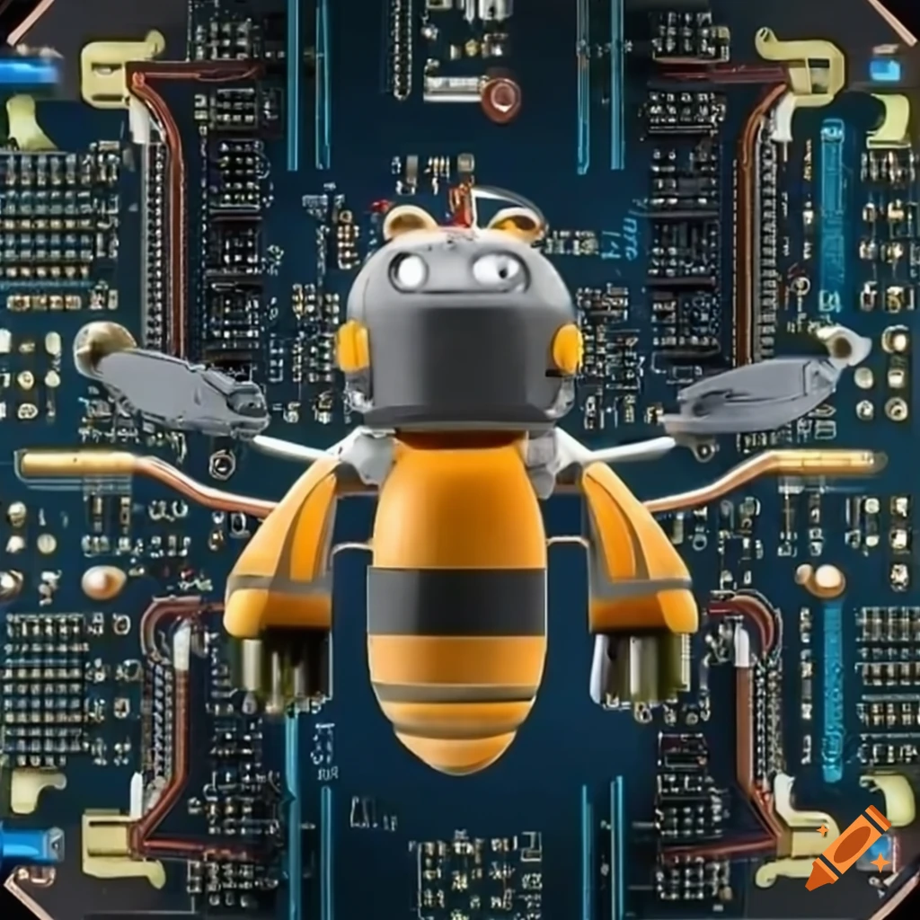 Robotic bee on circuit board with resistors on Craiyon
