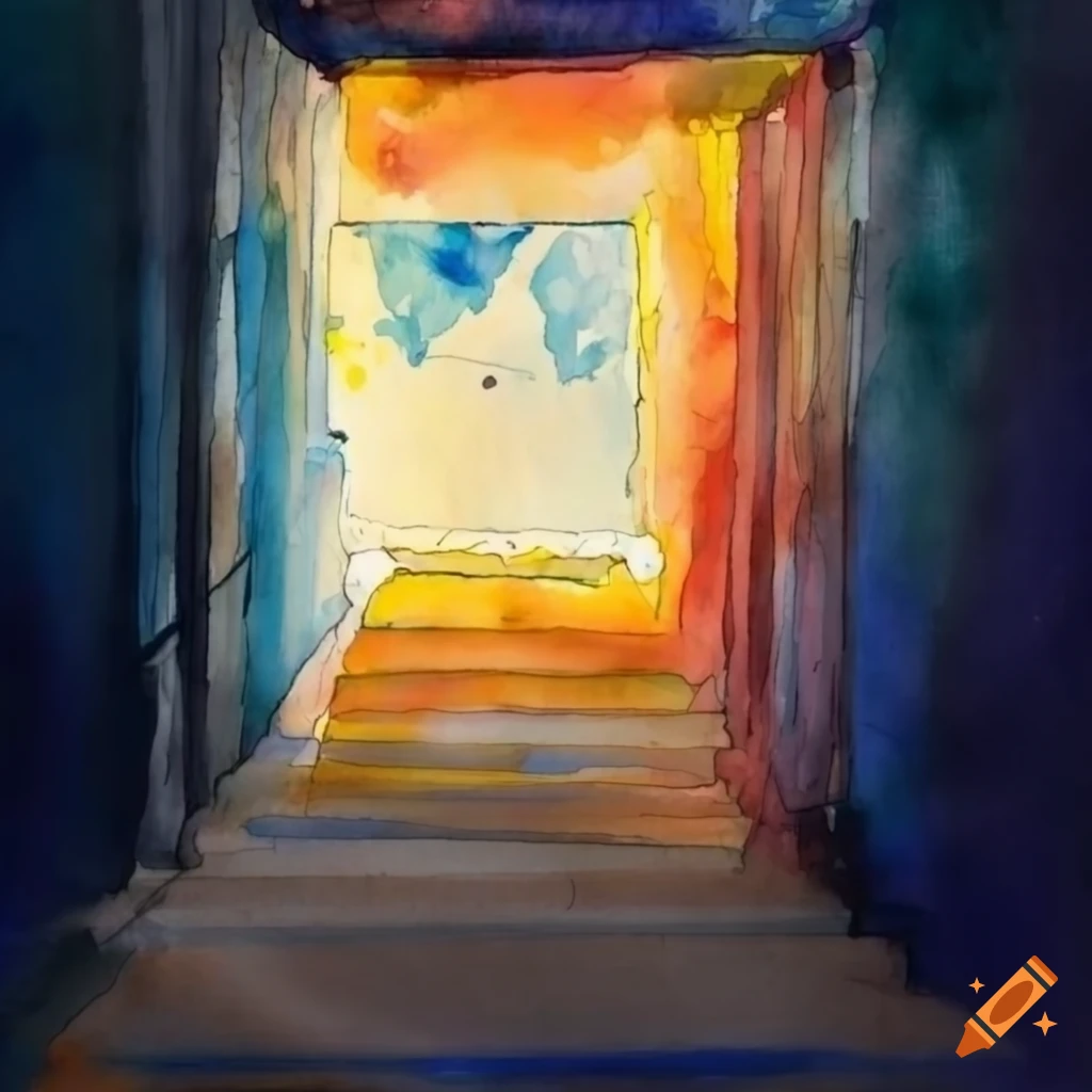 Vibrant watercolor painting of an elevator shaft on Craiyon
