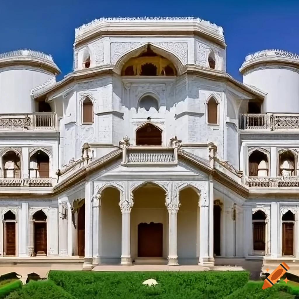 Full frontal elevation of mughal mahal white house on Craiyon