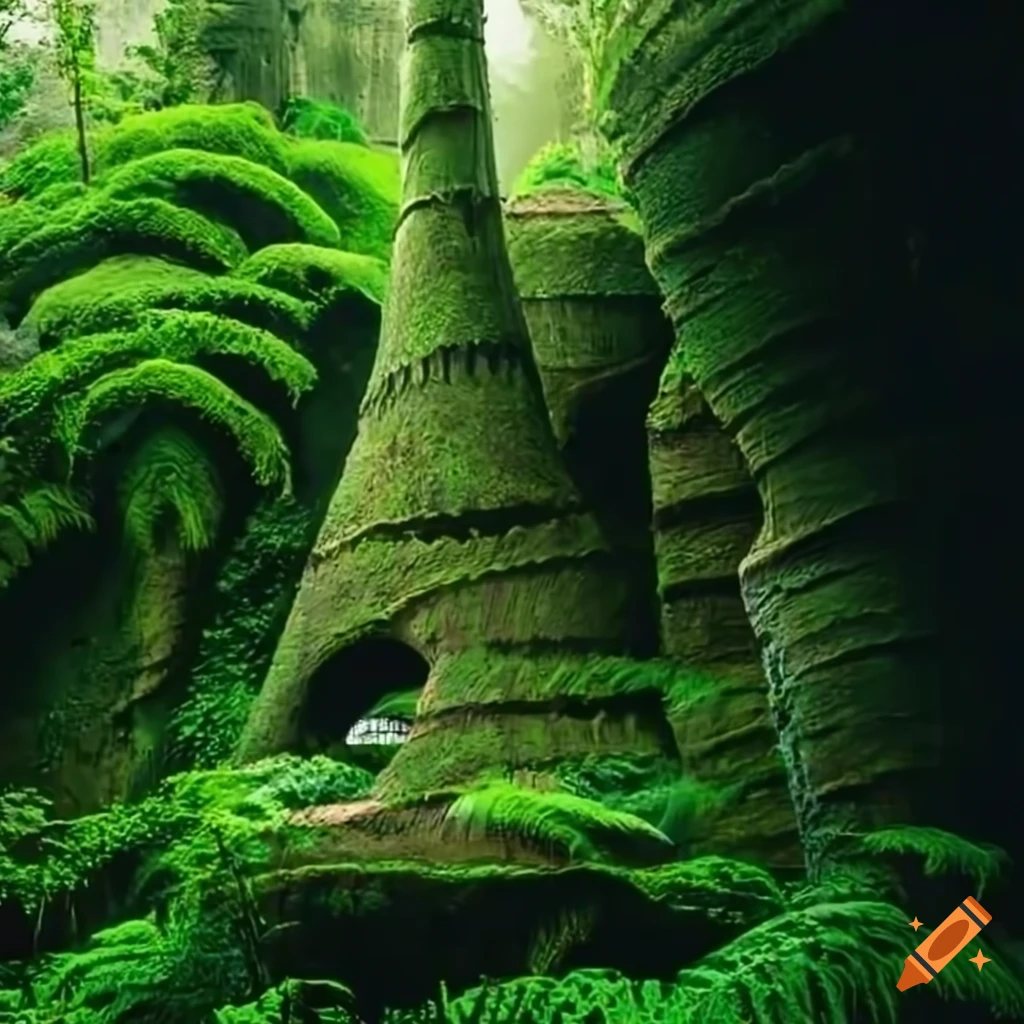 Medieval towers and walls on a cliff in a forest on Craiyon