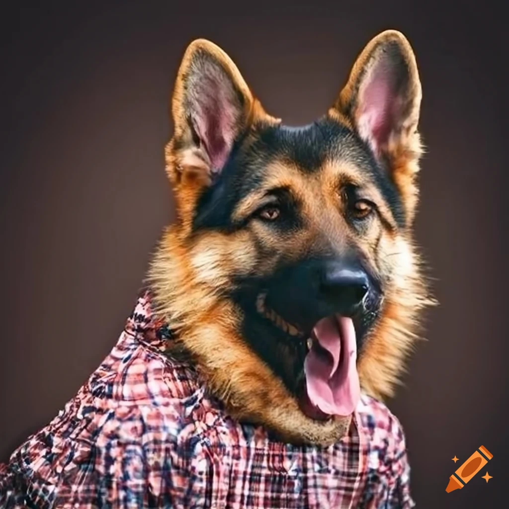 Anthropomorphic german shepherd male in casual attire on Craiyon