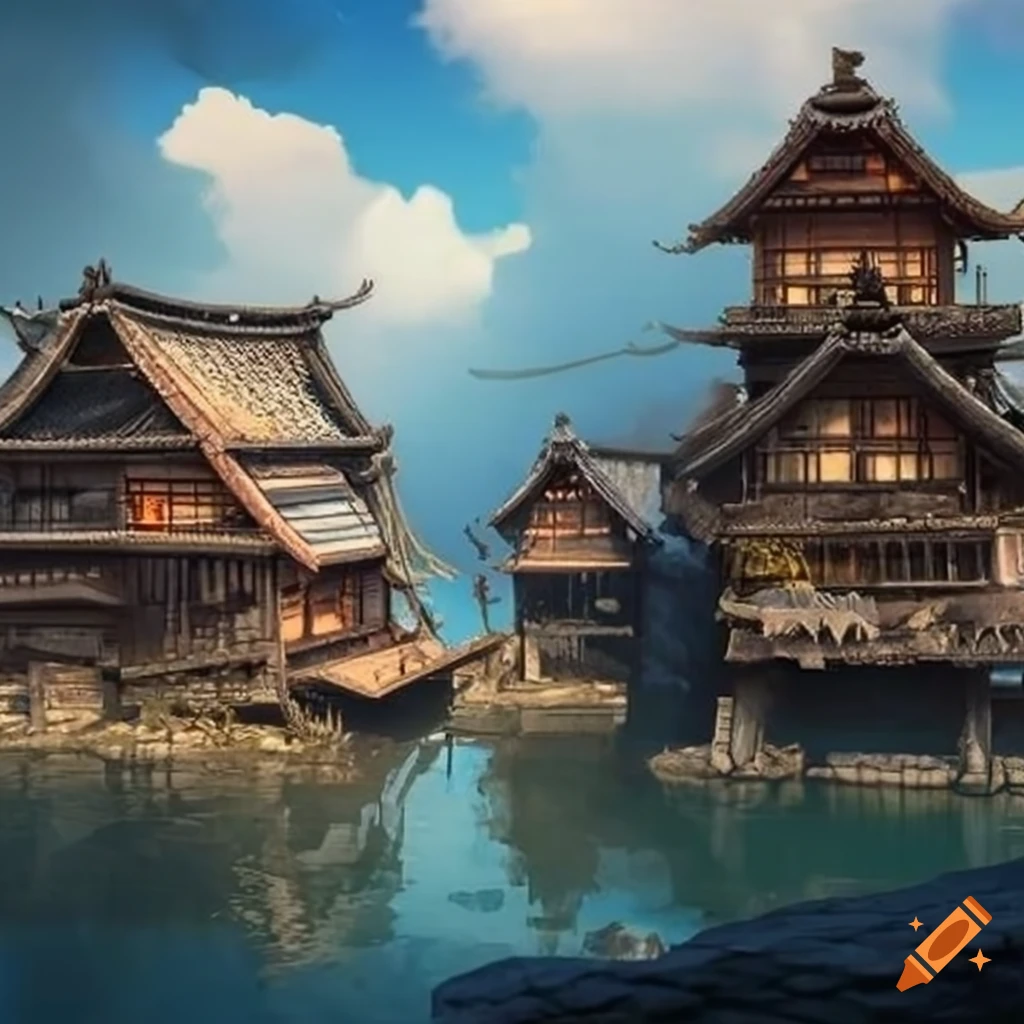 Sunny day in a fantasy fishing village on Craiyon