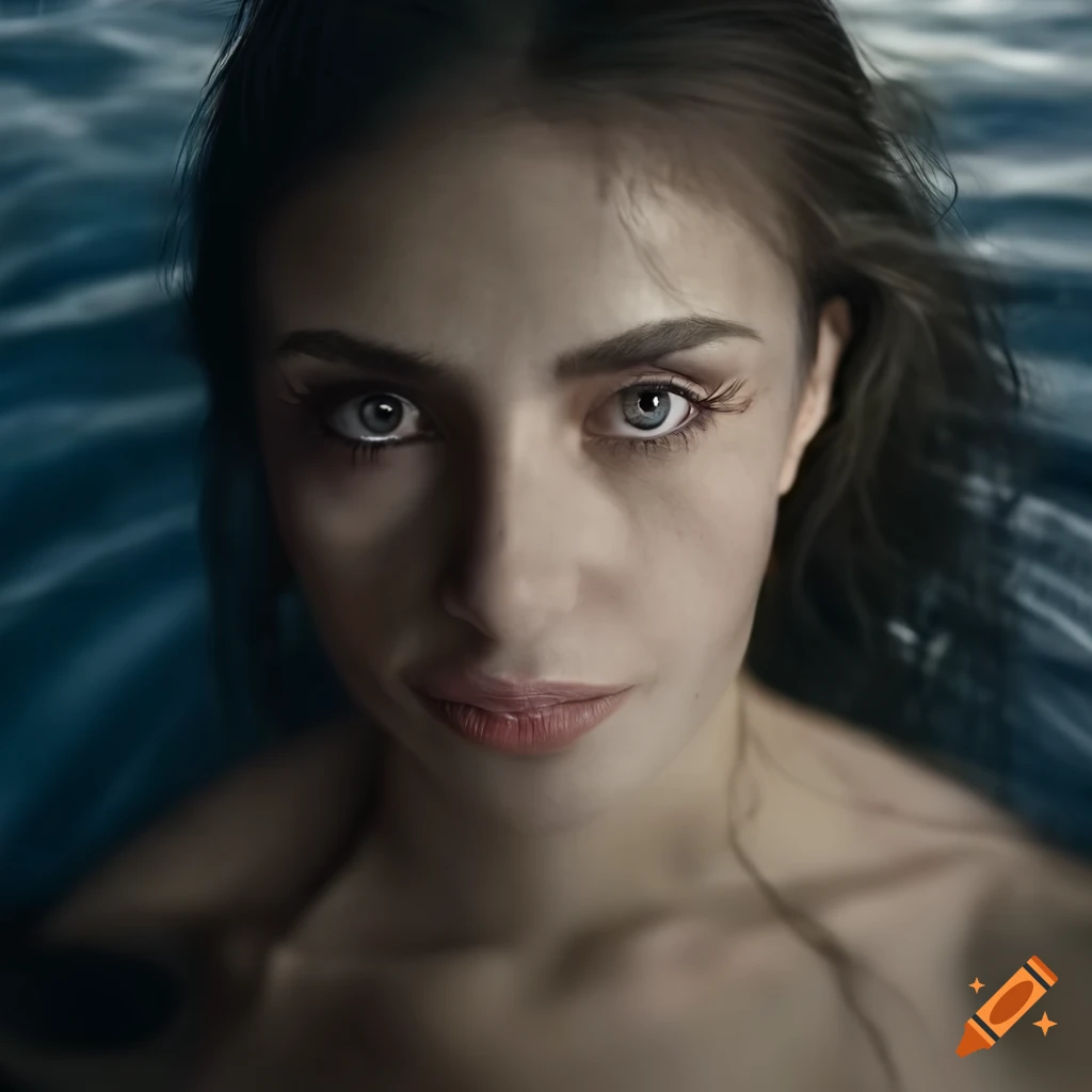 Portrait of a woman in a cold pool