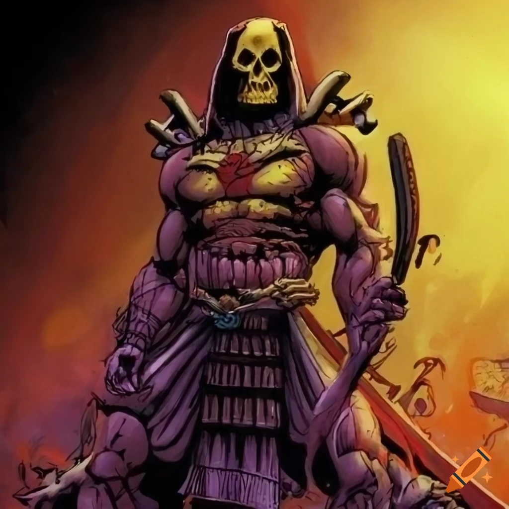 Illustration of samurai skeletor in simon bisley style on Craiyon