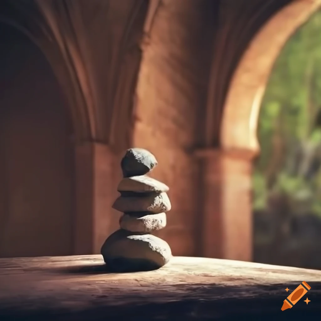 Medieval cloister with open stone books on a table on Craiyon