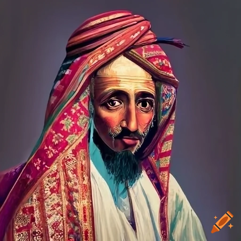 Portrait of a distinguished arab merchant in a vibrant market on Craiyon