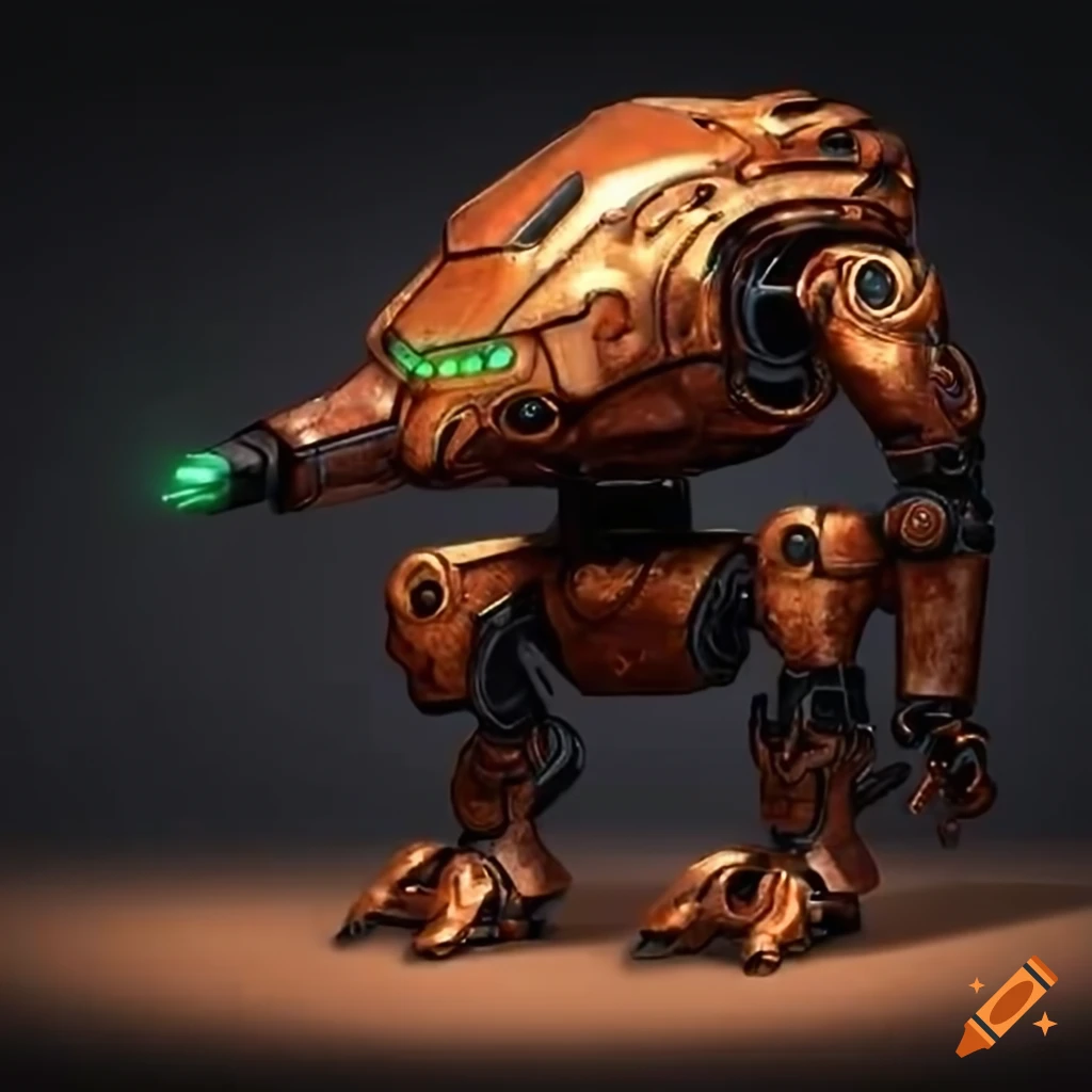 Copper and brass biomechanical war robots on Craiyon