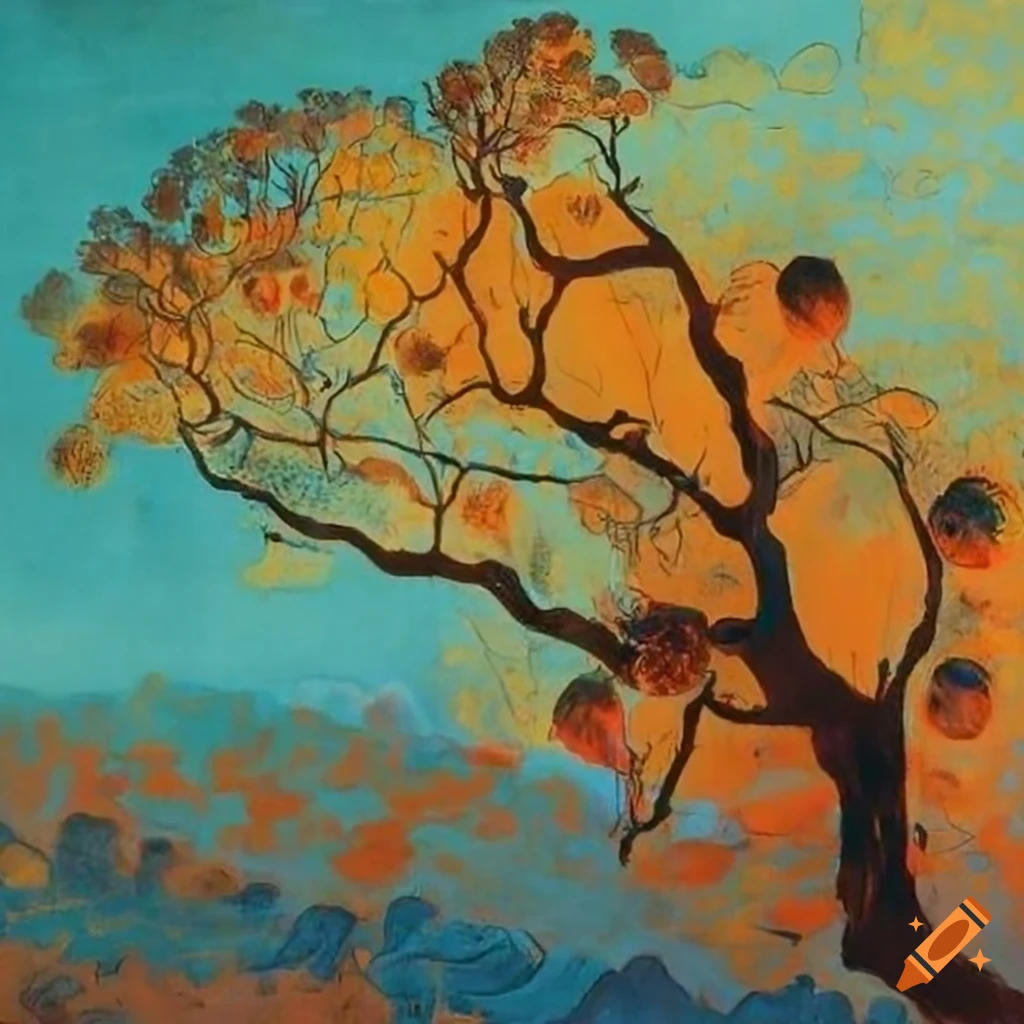 Van gogh's almond tree painting with red background focusing on the ...