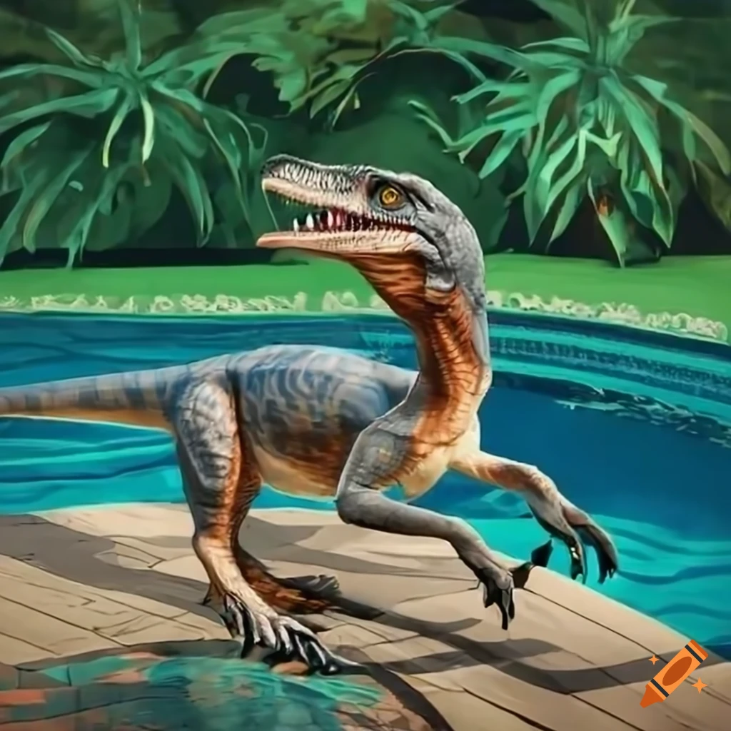 Funny image of a swimming velociraptor on Craiyon