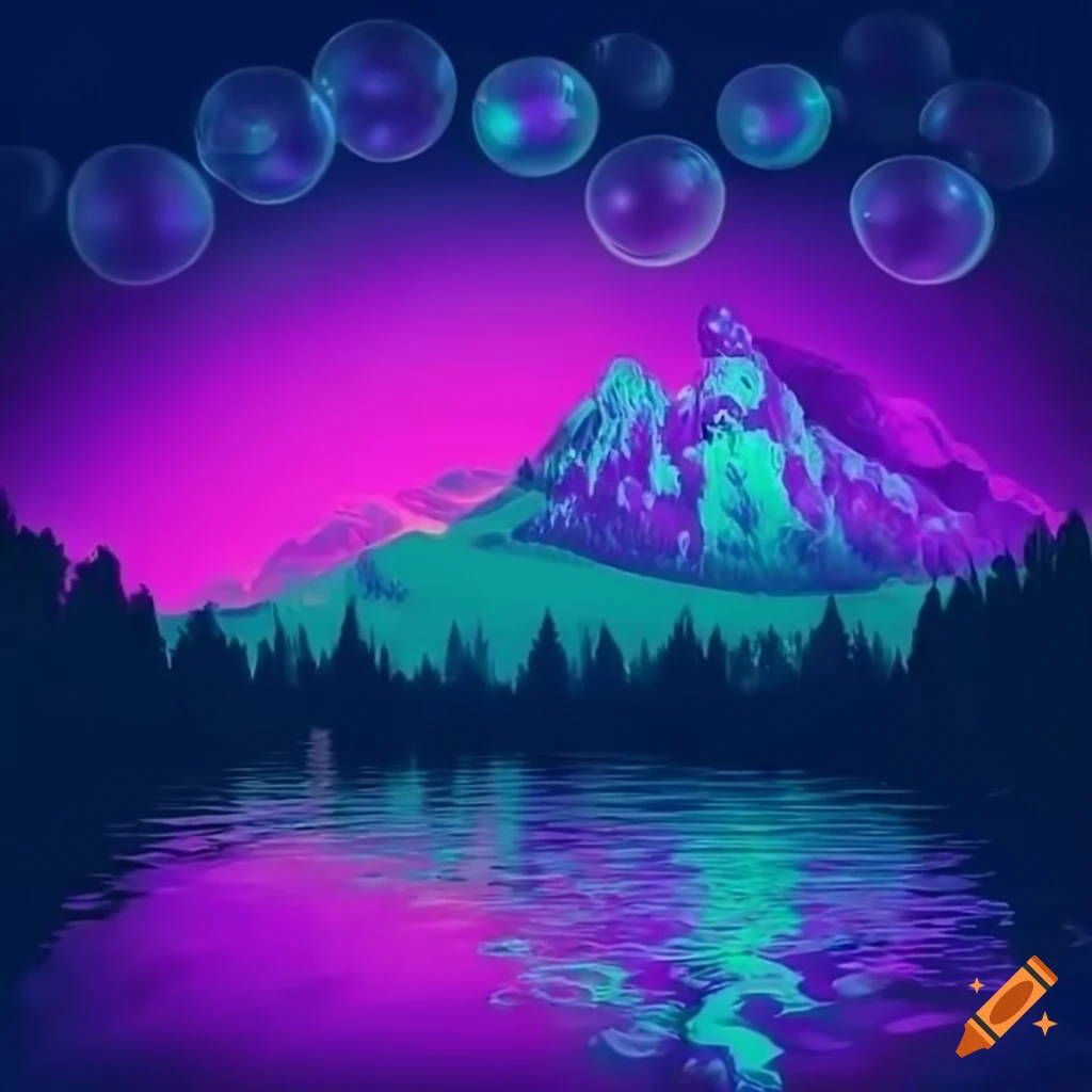 Magical landscape with floating neon dots and waterfalls on Craiyon