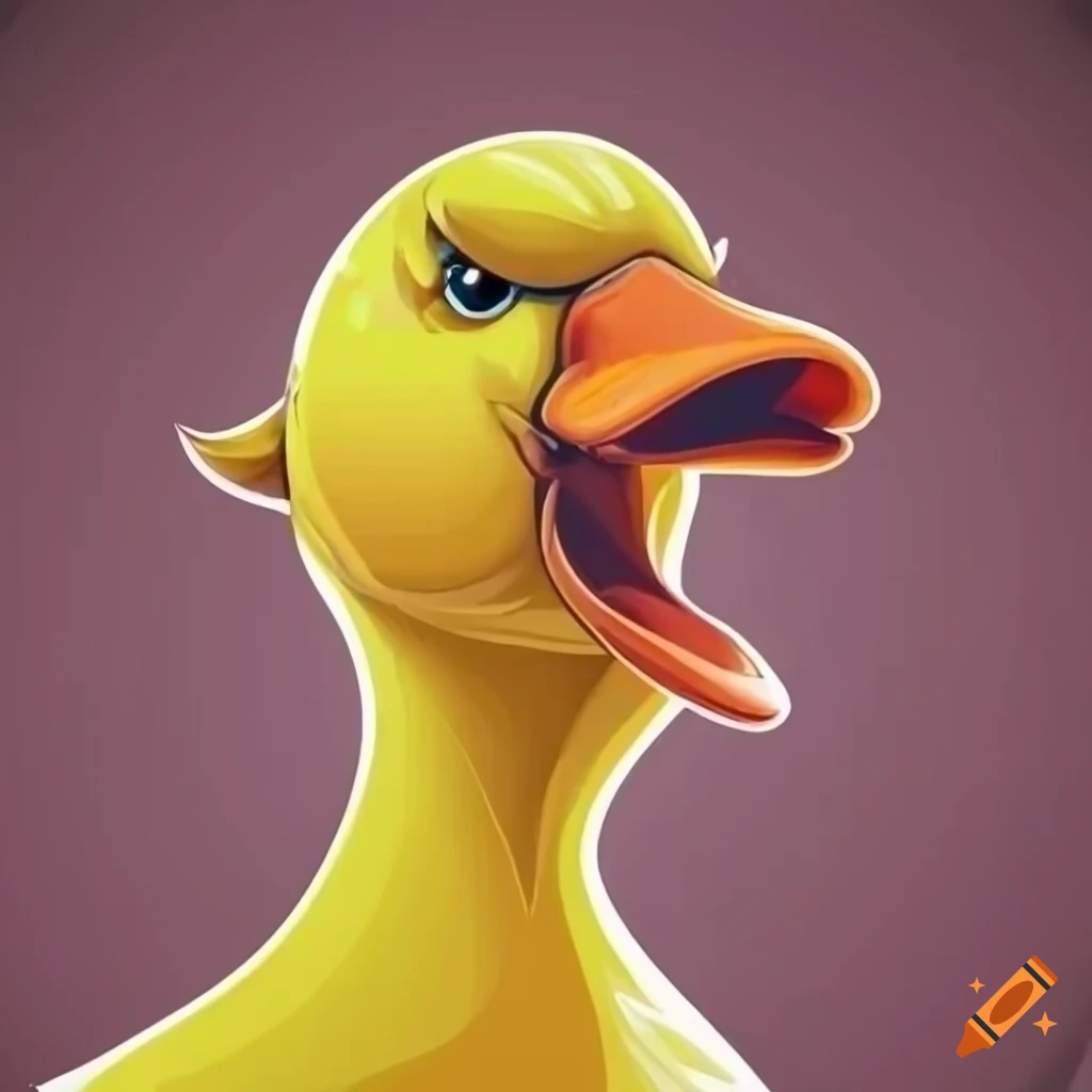 Cartoon illustration of an angry yellow duck with horns on Craiyon