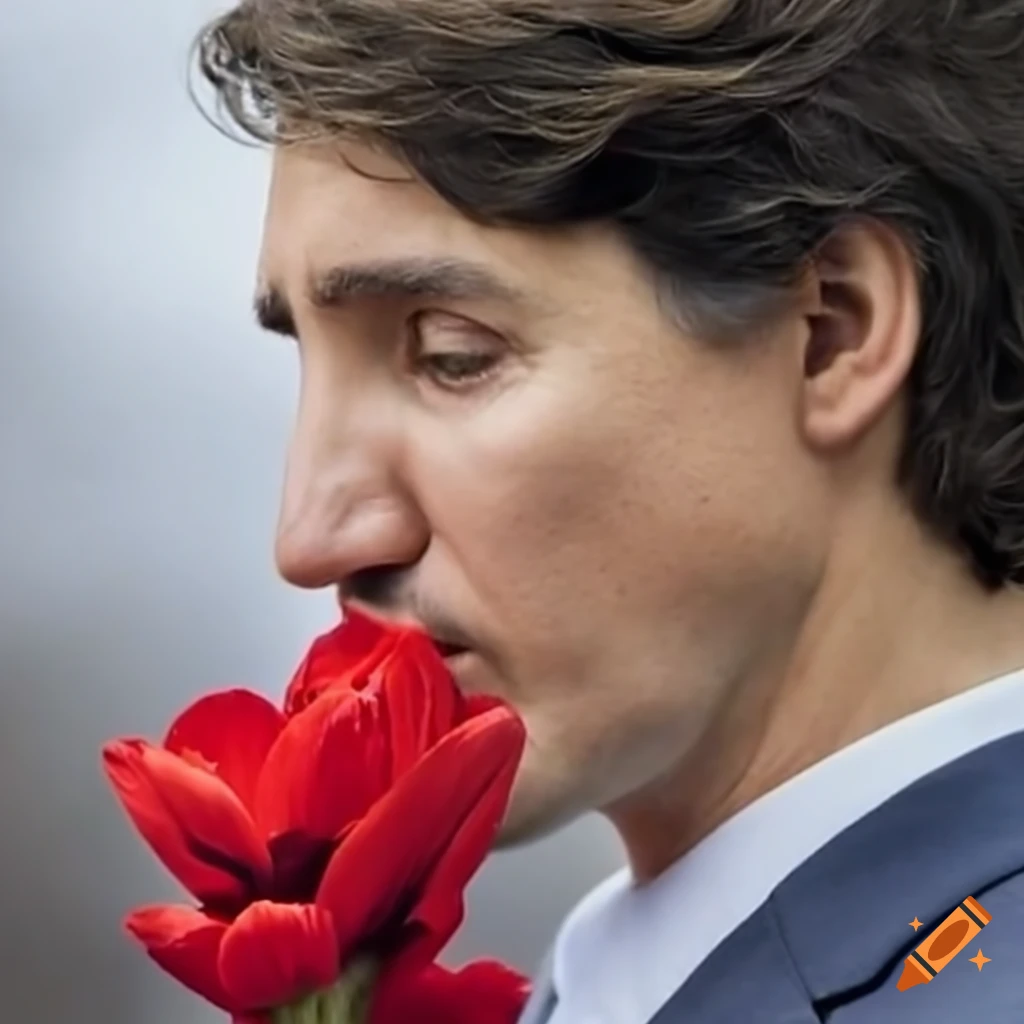 Profile of justin trudeau smelling a flower on Craiyon