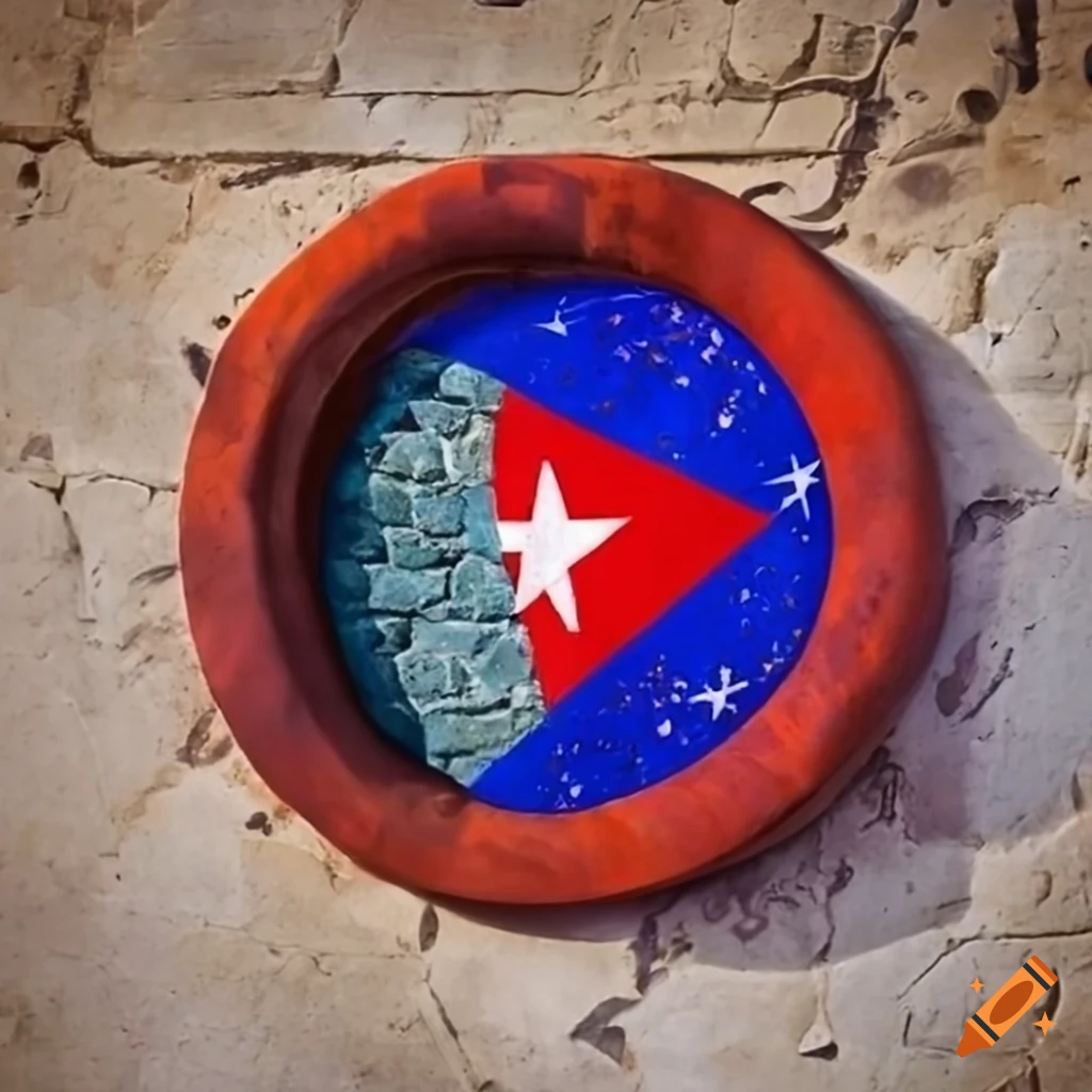Stones with colors of cuban flag in a medieval cloister on Craiyon