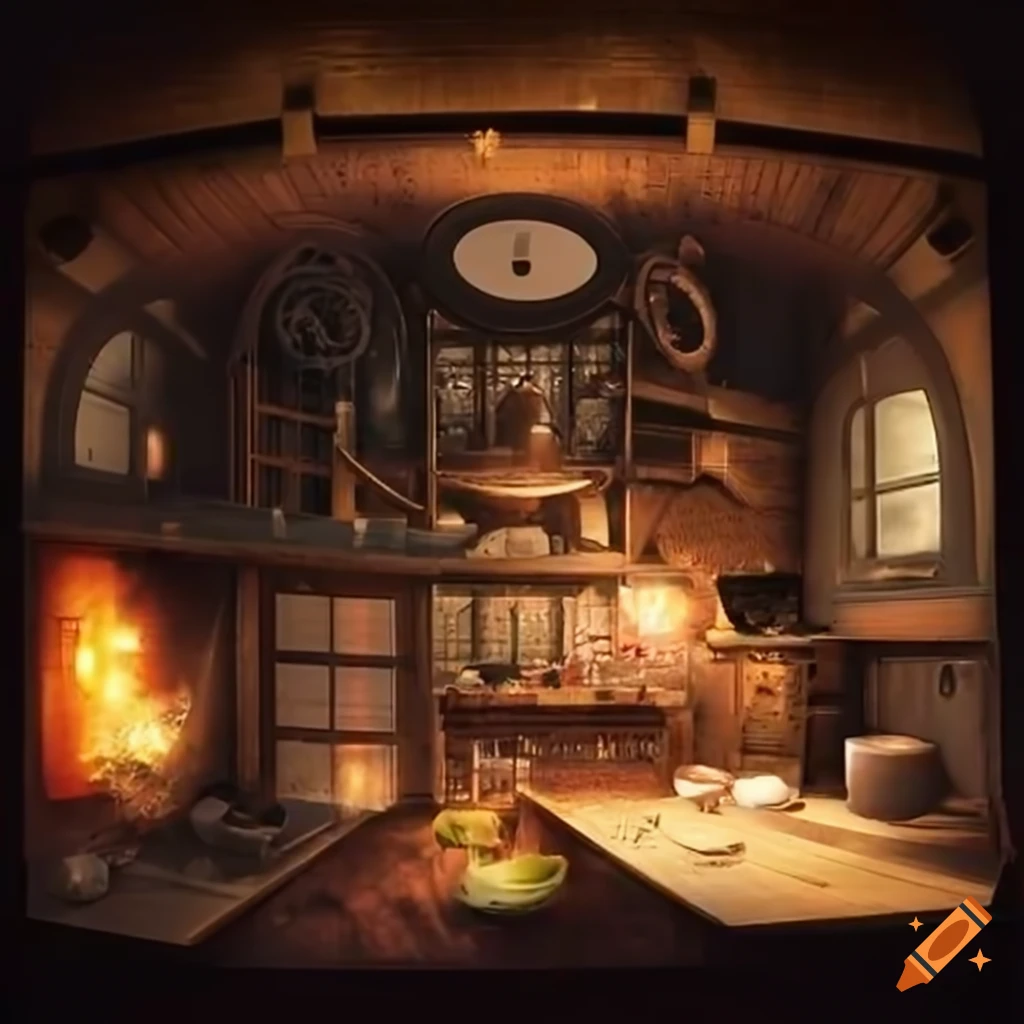 Wizard and alchemy themed kitchen with cyber elements