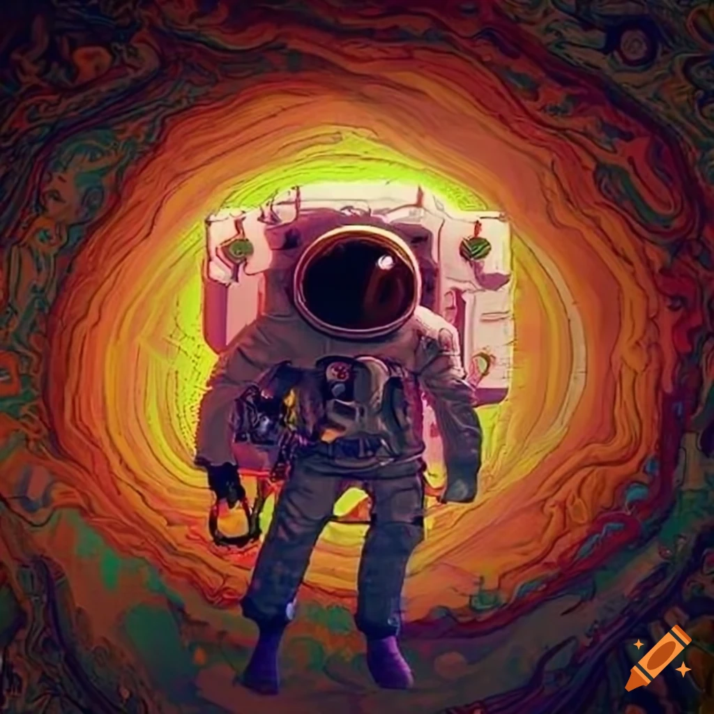 Artistic representation of a psychedelic scientist astronaut on Craiyon