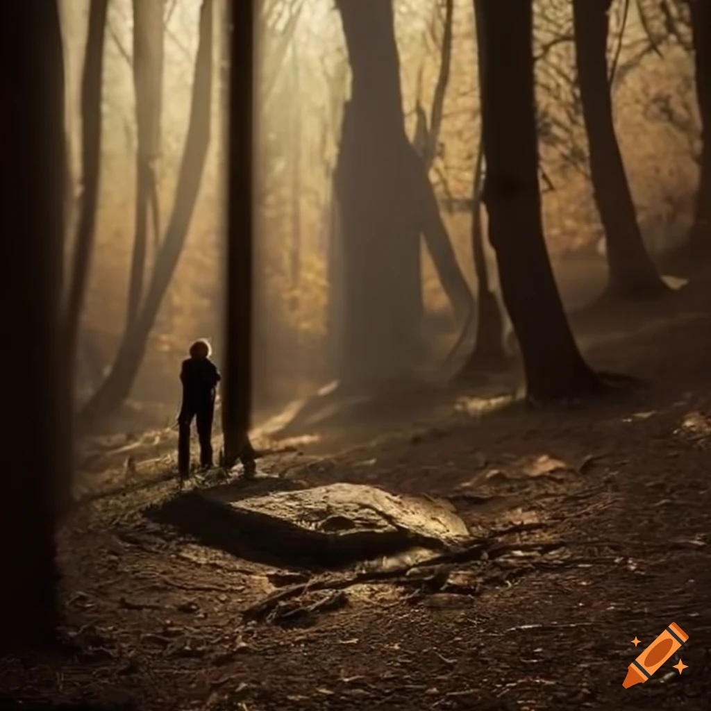 Image of a shadow person in a forest during fall on Craiyon