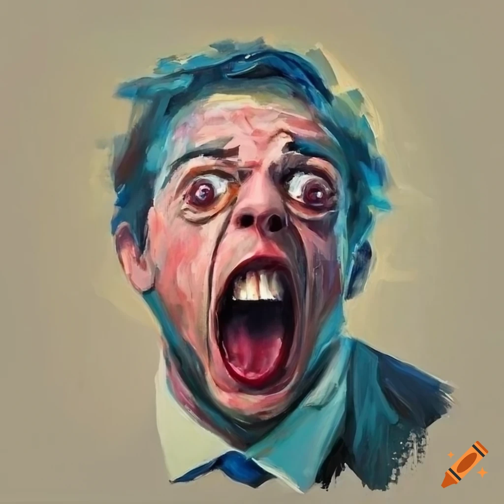 Abstract art of a laughing man with a screaming smile on Craiyon