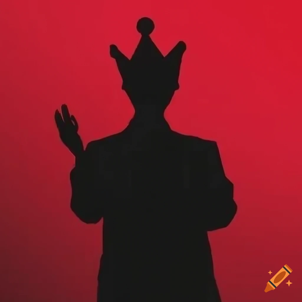 Shadow person wearing a crown in red background