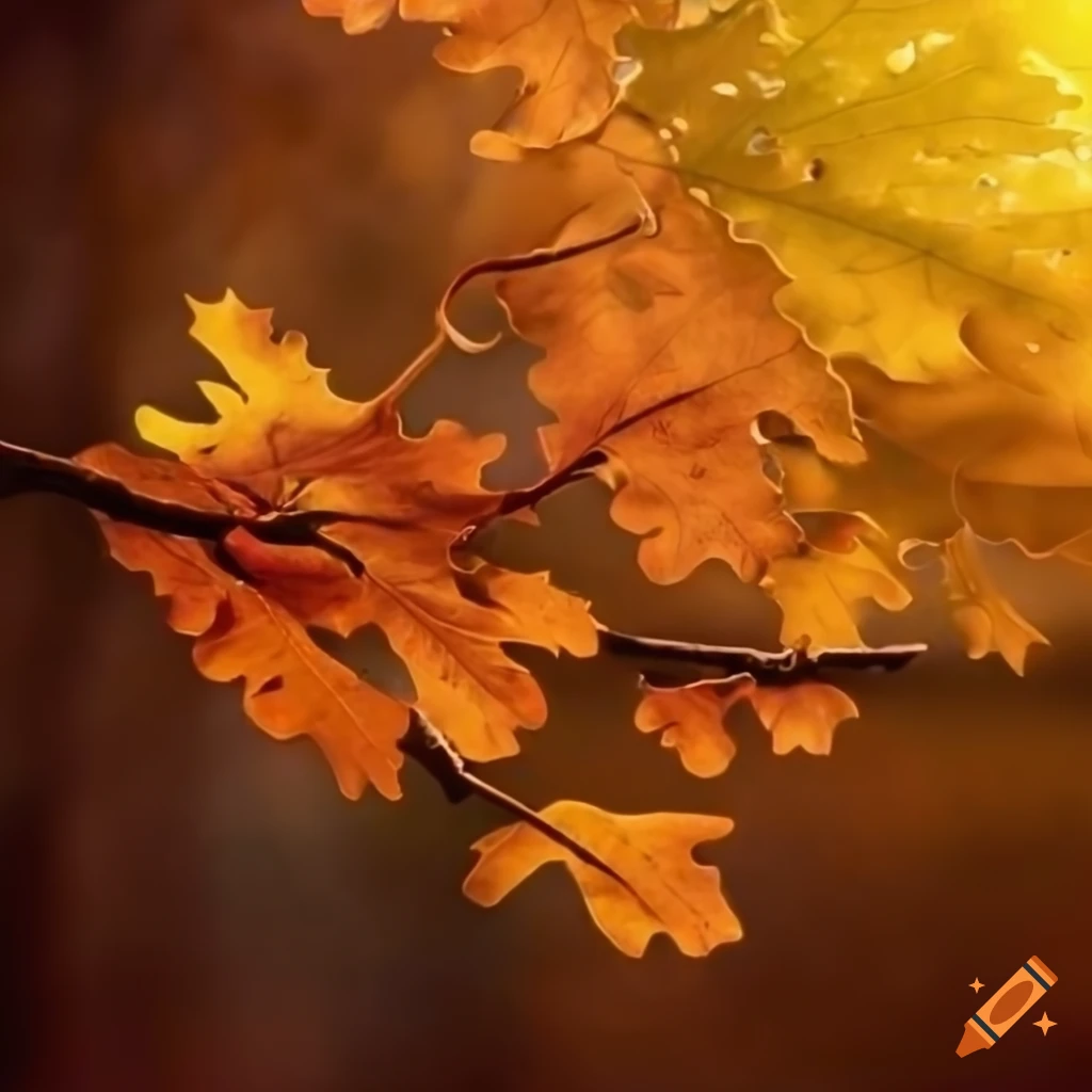 Orange leaves on an oak tree on Craiyon