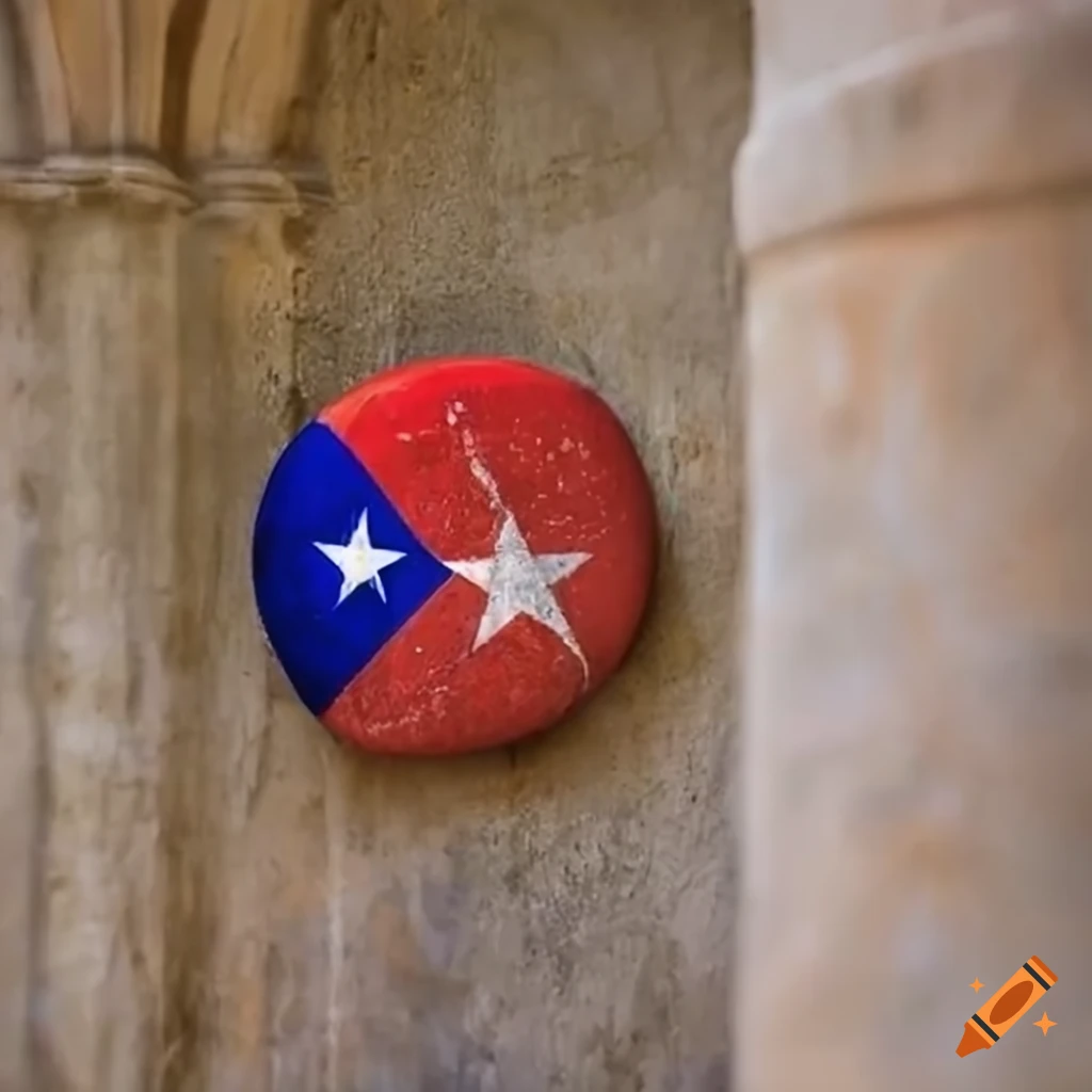 Cuban flag-inspired stones in a medieval cloister on Craiyon