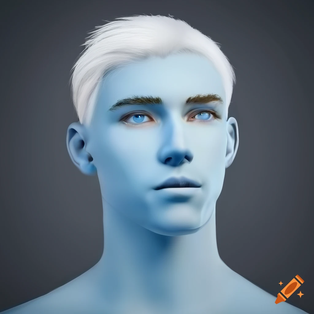 Portrait of a handsome blue-skinned male with white hair on Craiyon Portrait of a handsome blue-skinned male with white hair on Craiyon