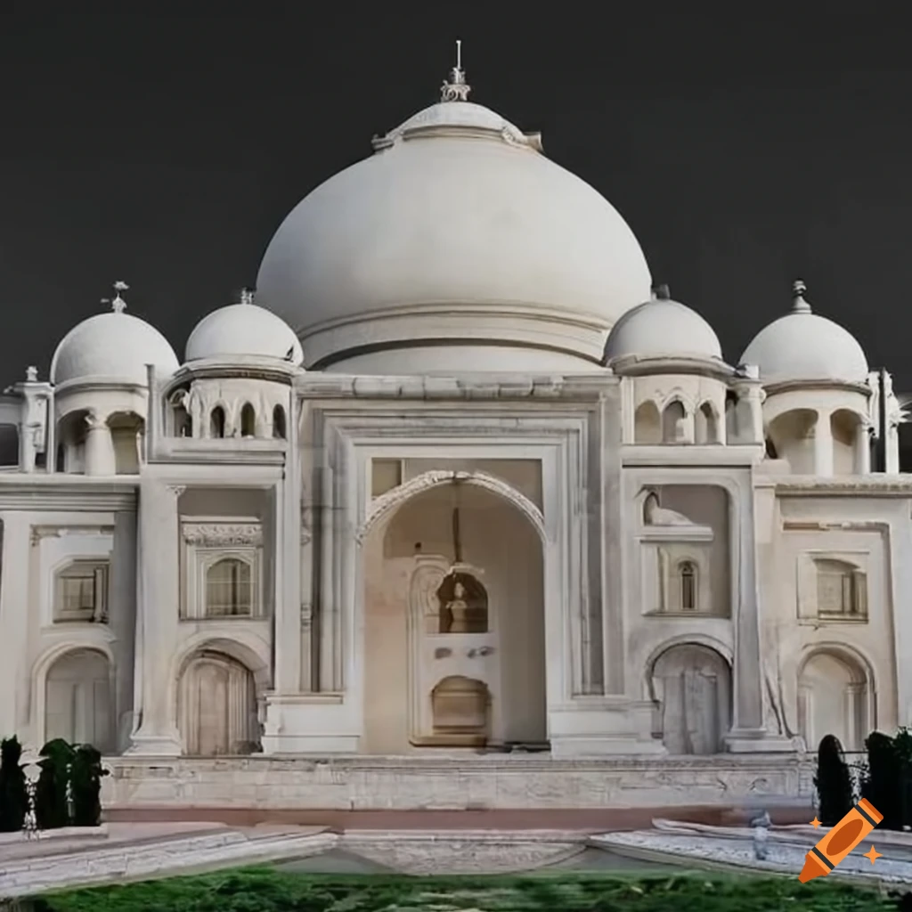 Front view of mahal white house in mediterranean architectural style on ...