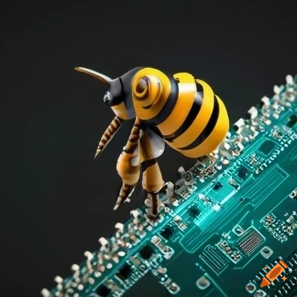 Robotic bee on a circuit board with resistors on Craiyon