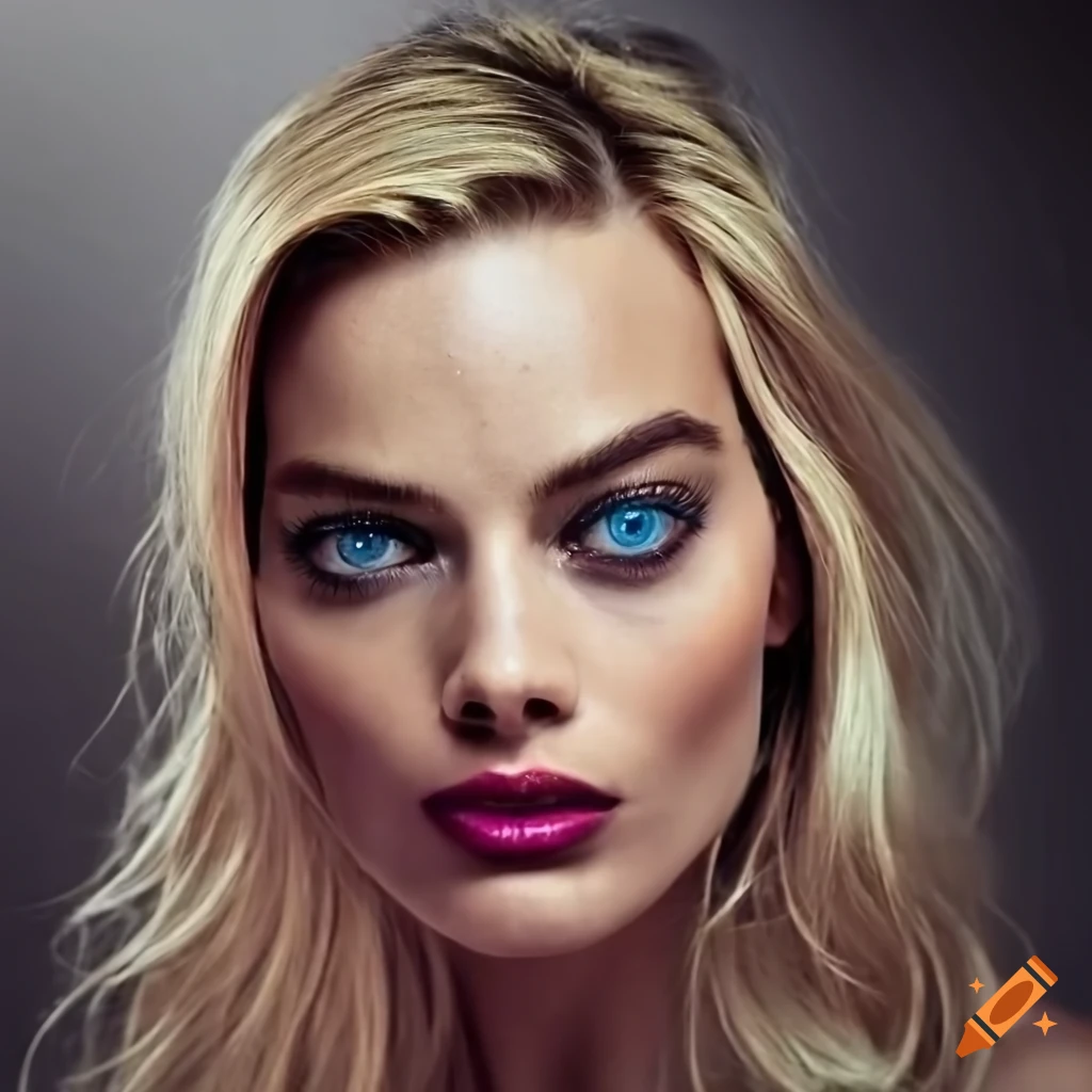 Portrait of margot robbie with striking features