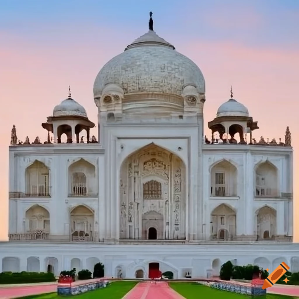 Front view of a mughal mahal white house on Craiyon