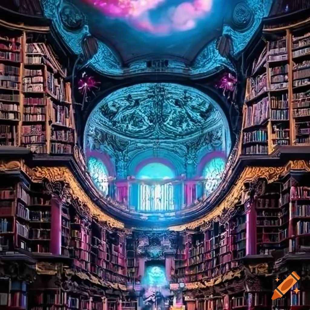 Despaired person surrounded by floating books in a library on Craiyon