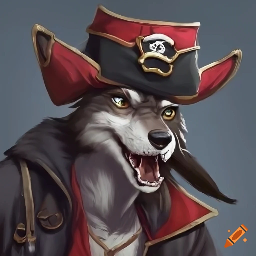Hyperrealistic drawing of a pirate wolf on Craiyon