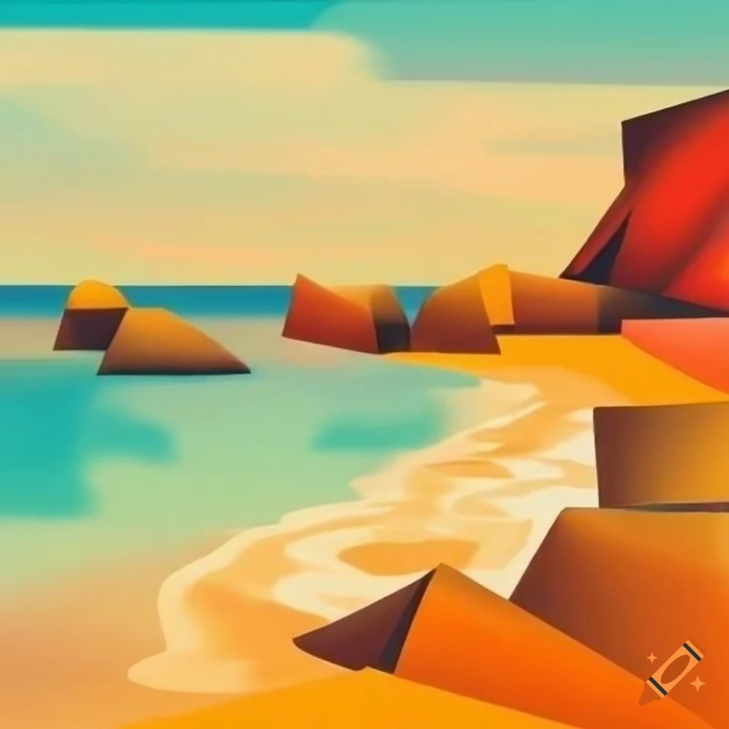 Cubist art of a beach scene on Craiyon