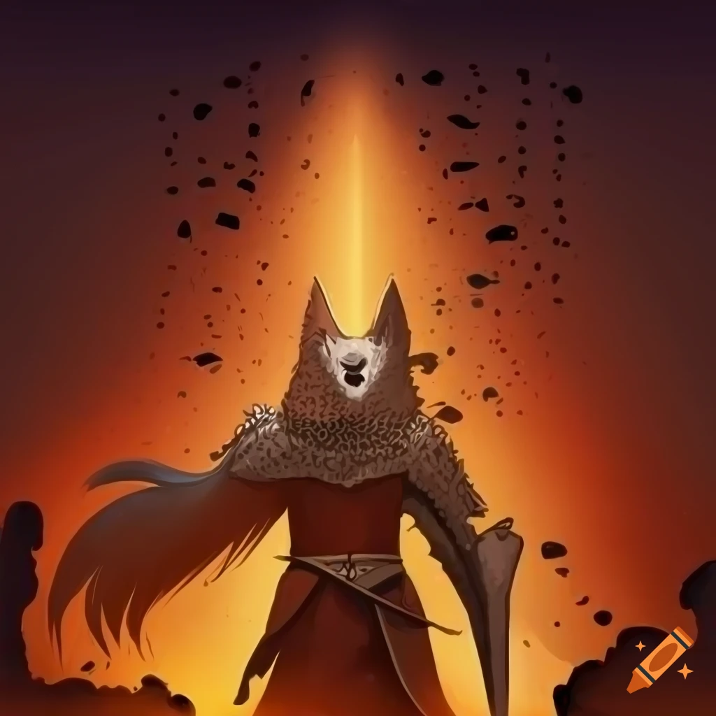 Illustration of a fox knight in a mystical realm on Craiyon