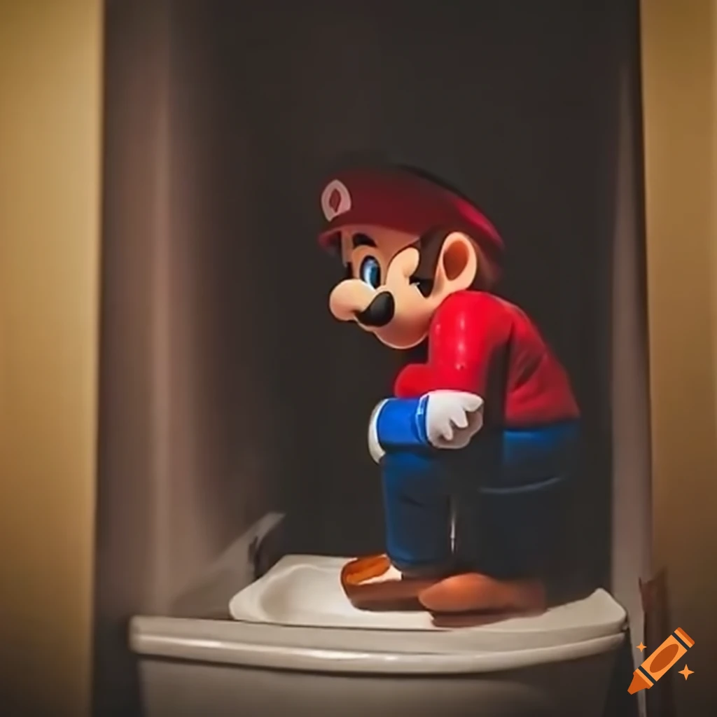 Super Mario squatting on a toilet in Times Square on Craiyon