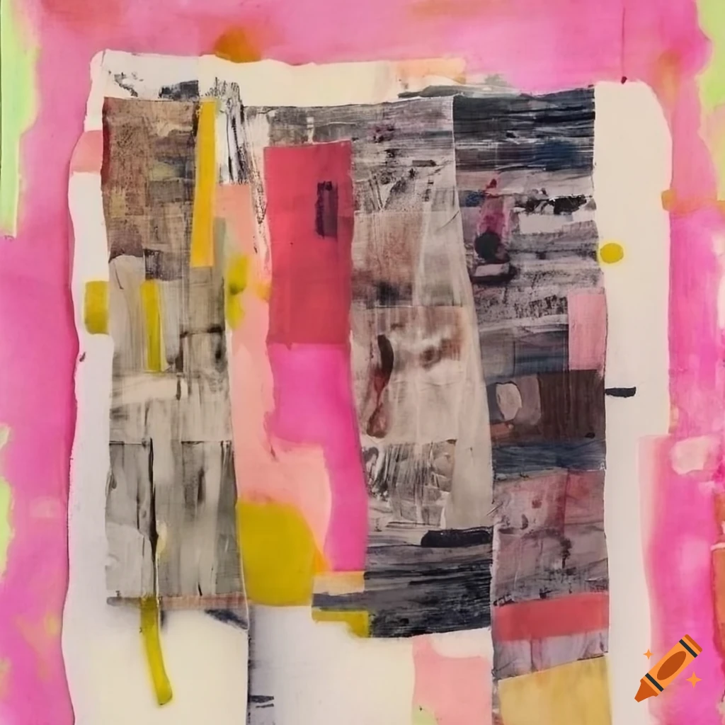 Abstract mixed media artwork featuring newspaper and oil paint on Craiyon