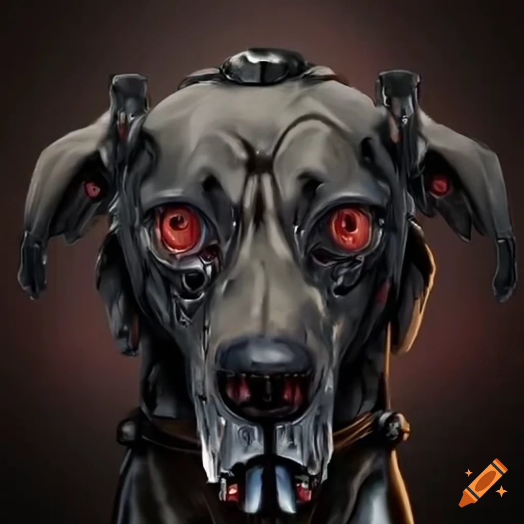 Humorous image of a dog dressed as a terminator on Craiyon
