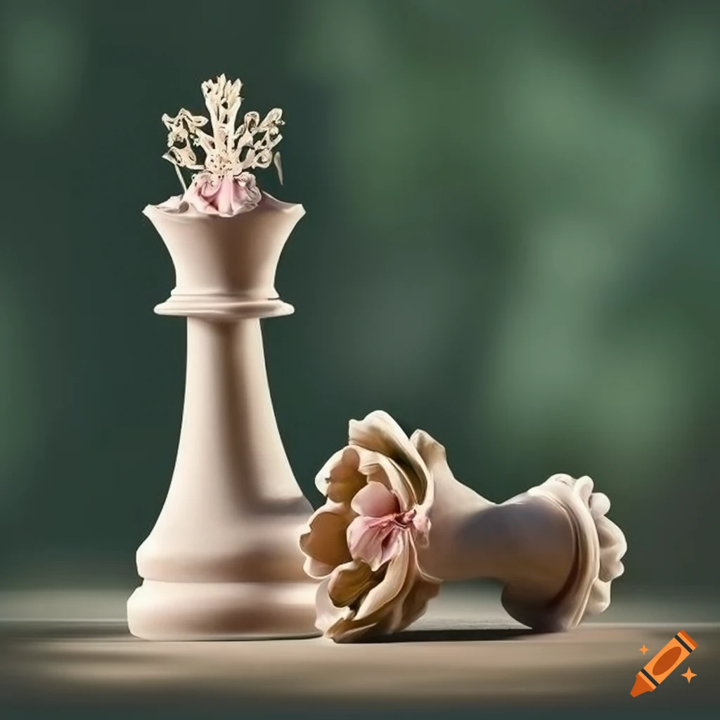 Chessboard with vibrant flowers, evoking a serene atmosphere on Craiyon