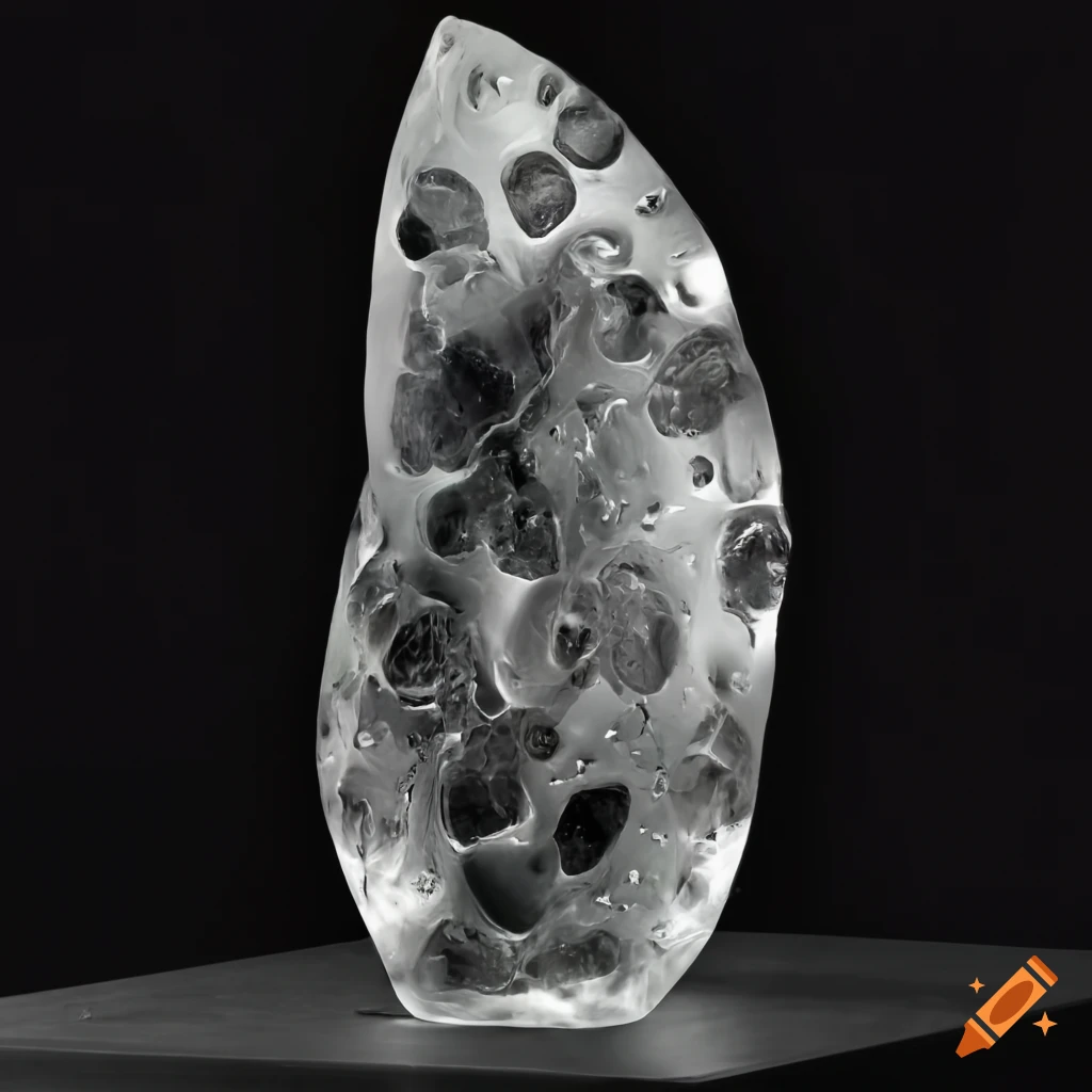Semi-transparent organic sculpture with crystalline protrusions