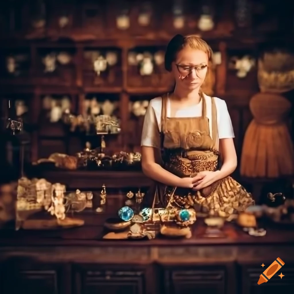 Medieval gem shop with displayed jewels on Craiyon