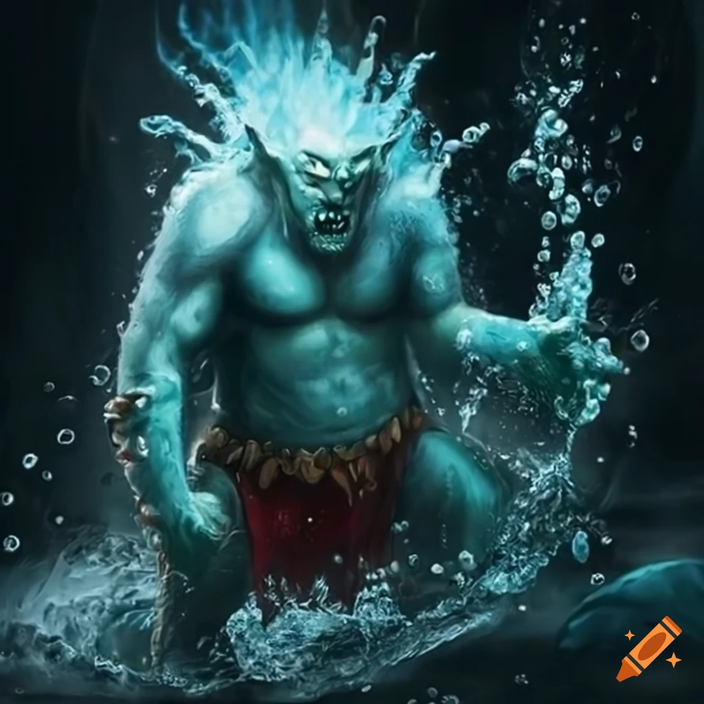 Blue ice monsters with muscles in a storm on Craiyon