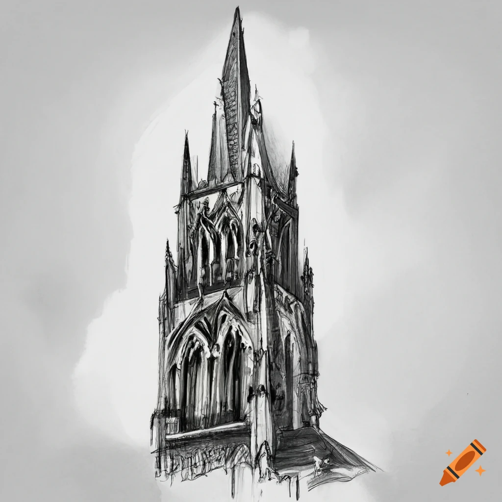 Sketch of a gothic church on Craiyon