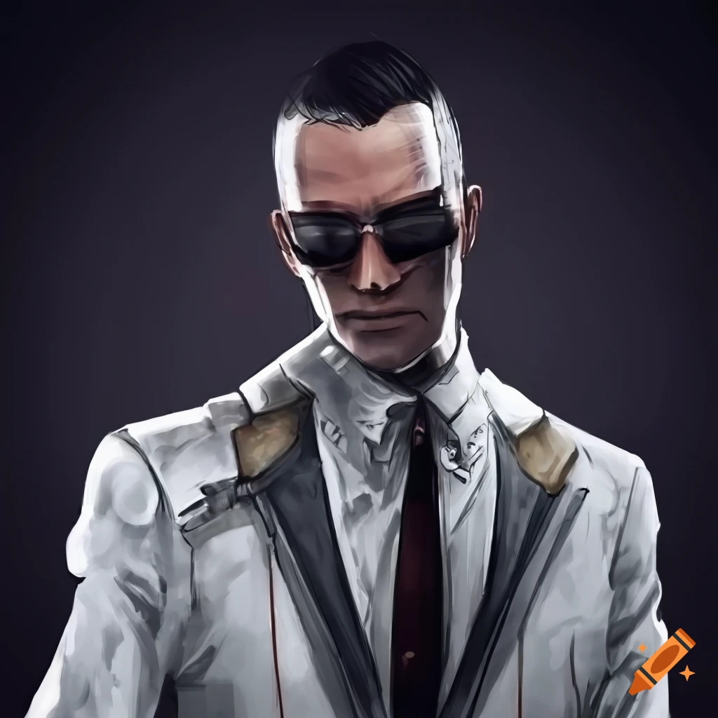 Image of a cyberpunk mafia boss in a white suit